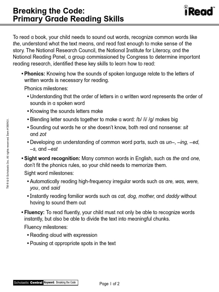 Breaking The Code: Primary Grade Reading Skills | Download Free PDF ...