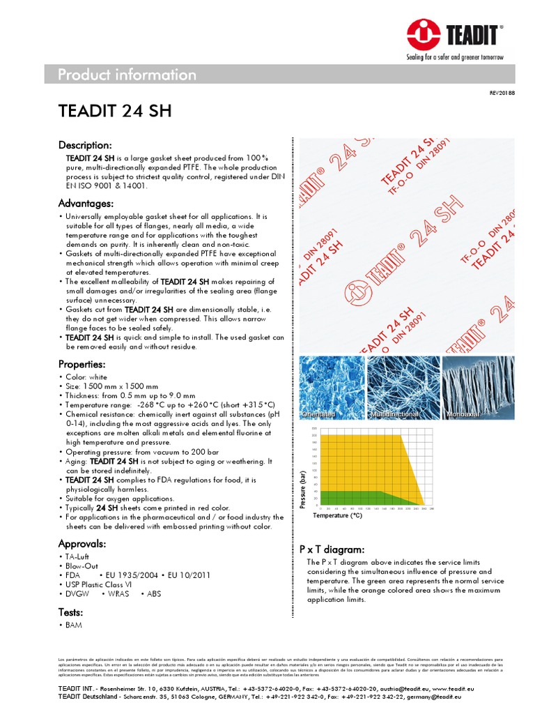 Properties and Applications of TEADIT 24 SH PTFE Gasket Sheets | PDF ...