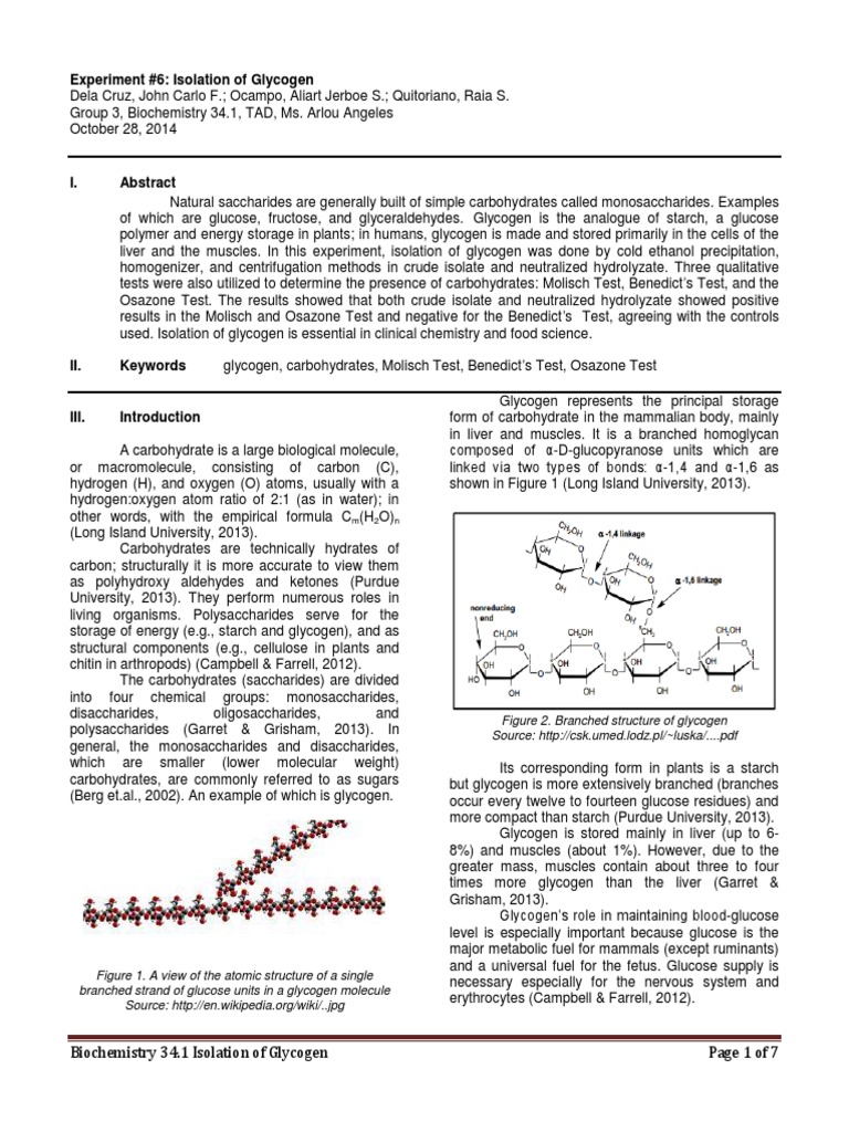 Glycogen Isolation Techniques in Biochemistry | PDF | Carbohydrates ...