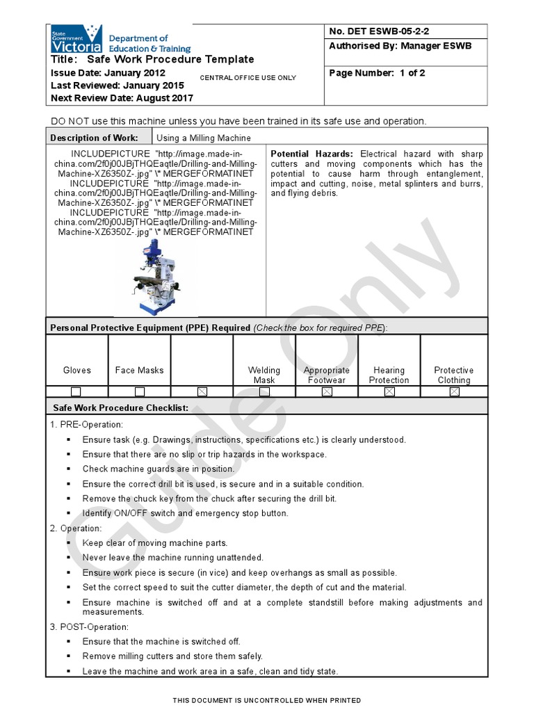Metal Milling Mach Procedure | PDF | Personal Protective Equipment ...