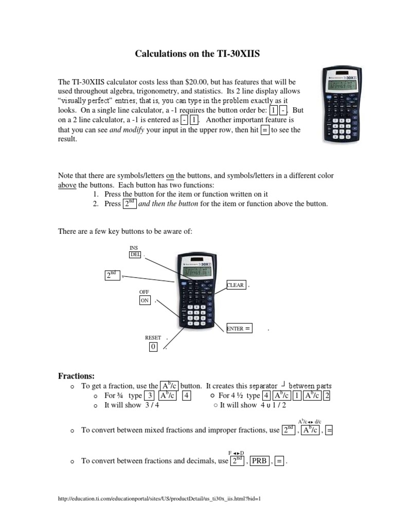 TI30XIIS Instructions | PDF | Numbers | Fraction (Mathematics)
