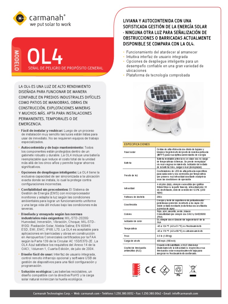 OBST OL4 Ficha en Español | PDF | Diodo emisor de luz | Energía solar