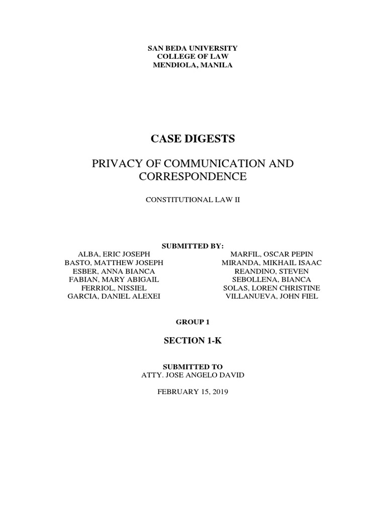 Privacy of Communication and Correspondence Case Digests | PDF | Fourth ...