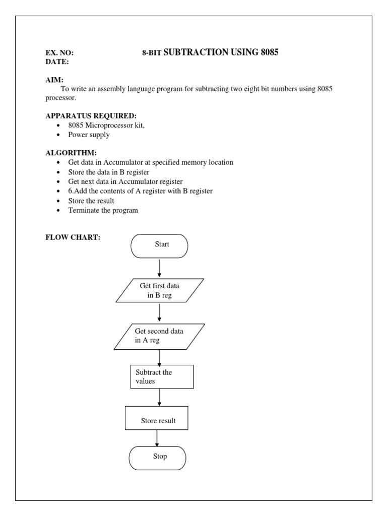 8-Bit Subtraction Using 8085 | PDF