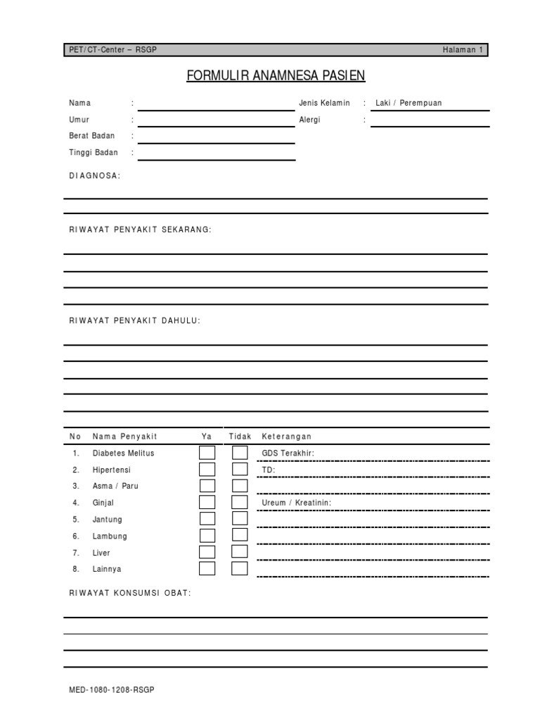 Formulir Anamnesa Pasien PDF | PDF