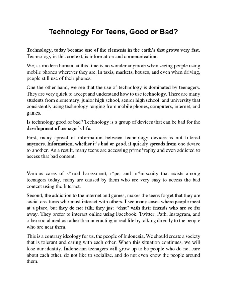 Impact of Technology on Teenagers | PDF | Internet | Mass Media