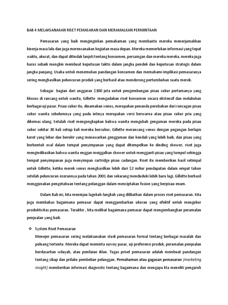 Bab 4 Melaksanakan Riset Pemasaran Dan Meramalkan Permintaan | PDF