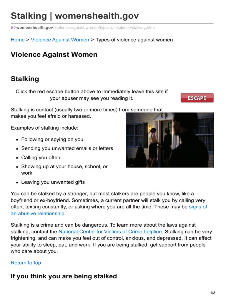Stalking - Womenshealth - Gov: Violence Against Women | PDF | Stalking ...