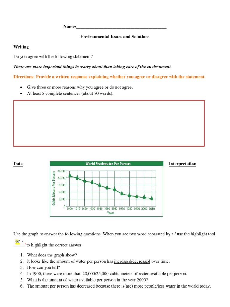 Environmental Issues and Solutions Worksheet2 | PDF