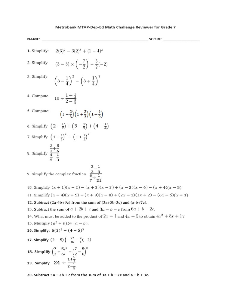 Metrobank MTAP-Dep-Ed Math Challenge Reviewer For Grade 7 | Download ...