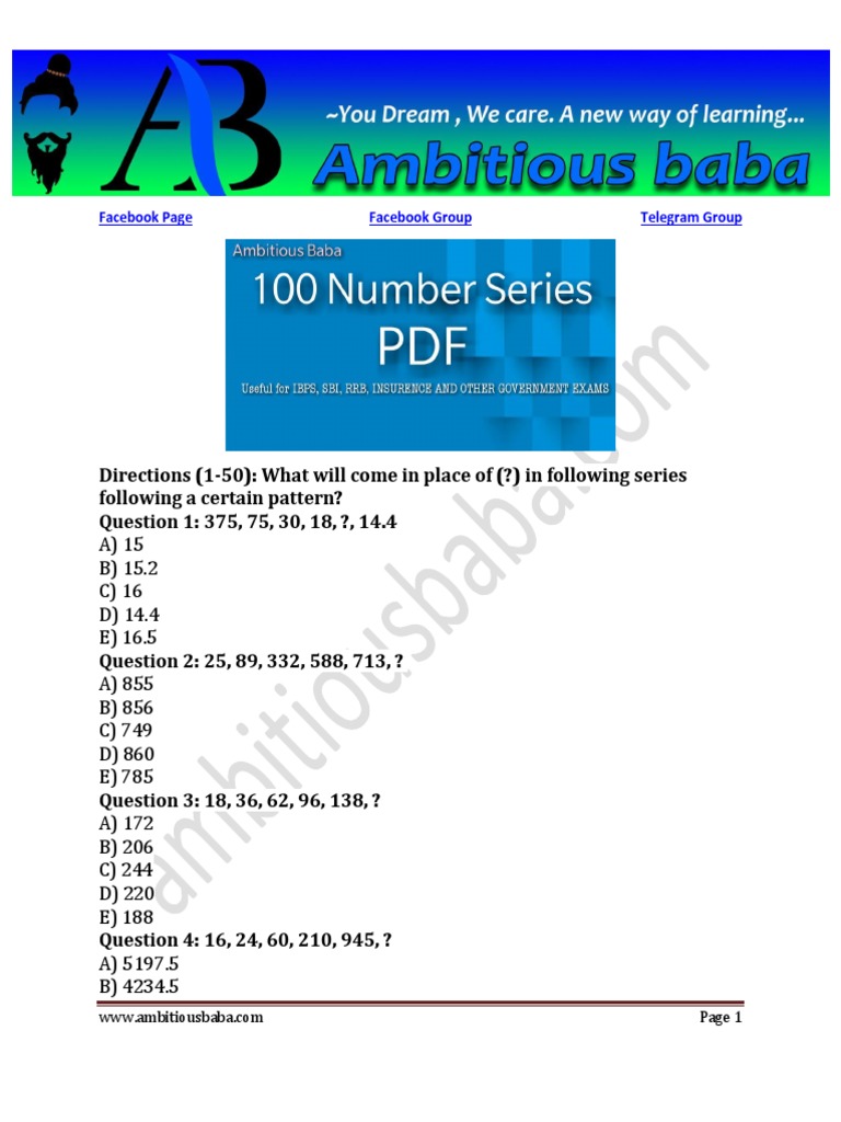 100 Number Series Question PDF | PDF | Online Services | Human–Computer ...