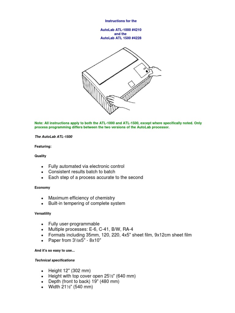 Instructions For The Autolab Atl-1000 #4210 and The Autolab Atl 1500 ...