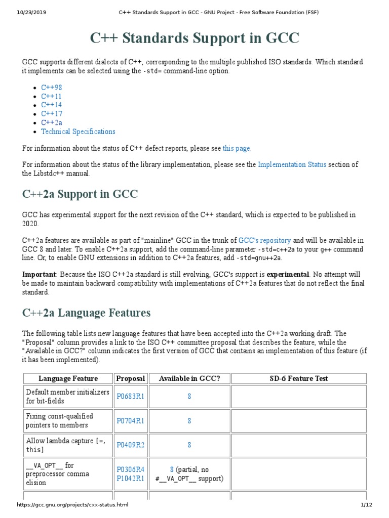 C++ Standards Support in GCC - GNU Project - Free Software Foundation ...