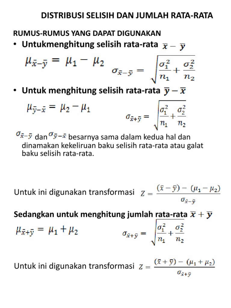 Distribusi Selisih Dan Jumlah Rata-Rat | PDF