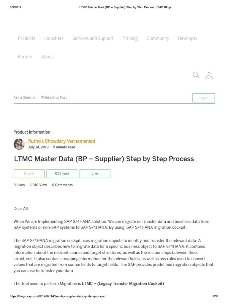 LTMC Master Data (BP - Supplier) Step by Step Process - SAP Blogs PDF | PDF | Sap Se | Hypertext ...