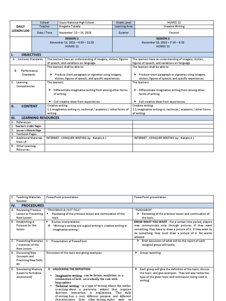 Creative Writing Lesson at Dauin National High School | PDF | Writing ...