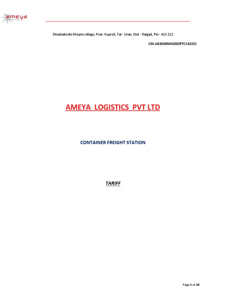 Tariff Schedule for Container Freight Station Operations including ...