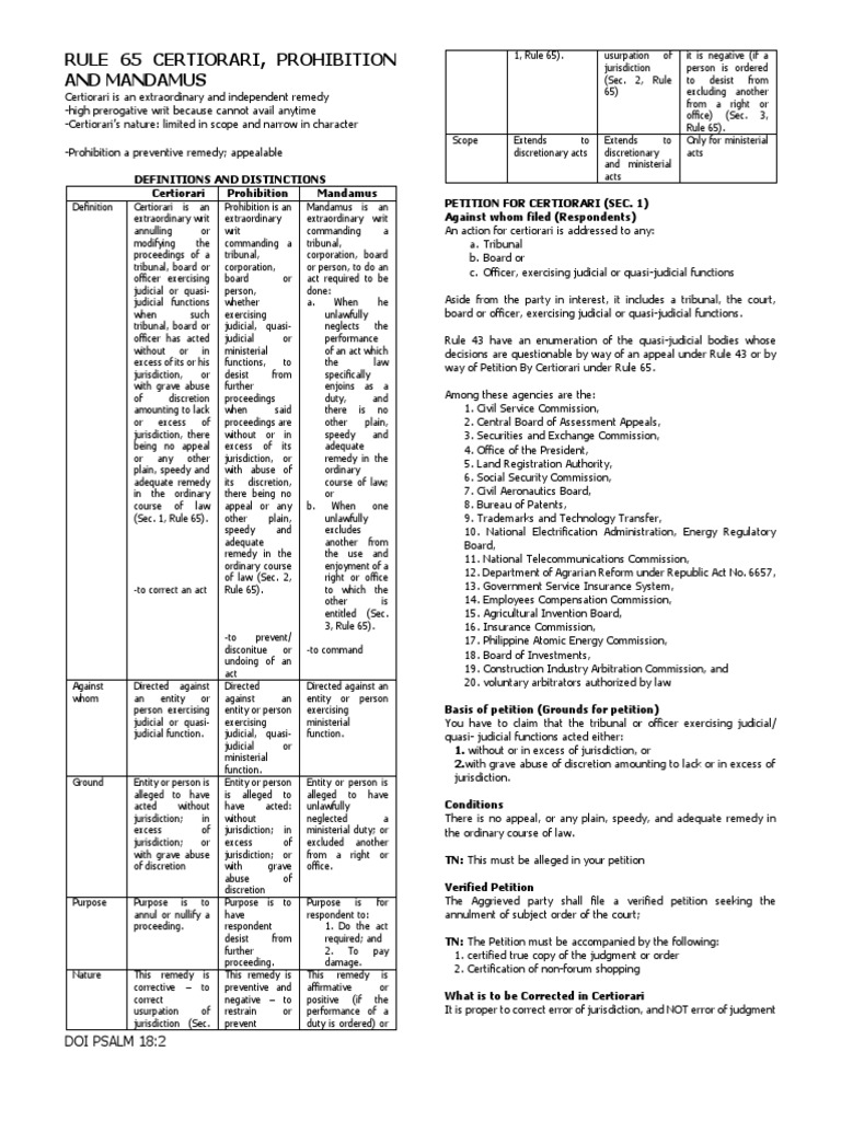 Rule 65 Certiorari, Prohibition and Mandamus | PDF | Certiorari | Mandamus