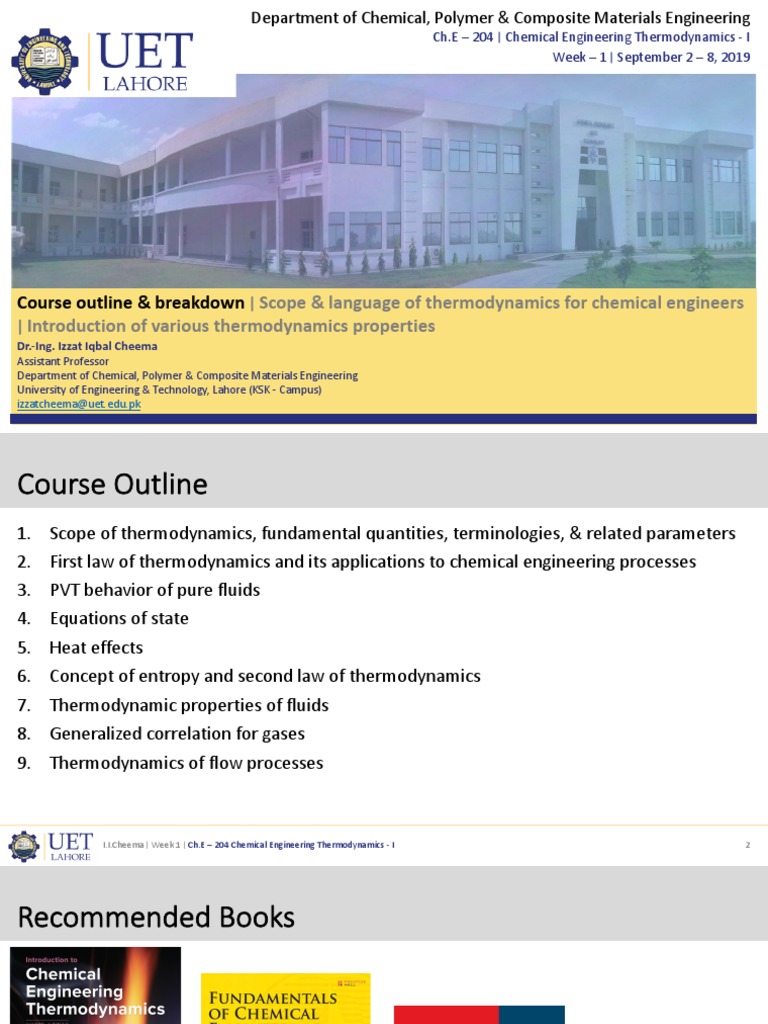 Scope & Language of Thermodynamics For Chemical Engineers Introduction ...