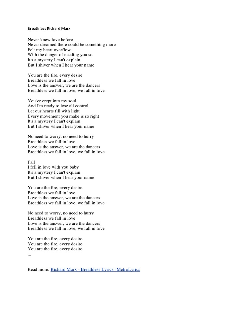 Richard Marx - Breathless Lyrics - Metrolyrics | PDF