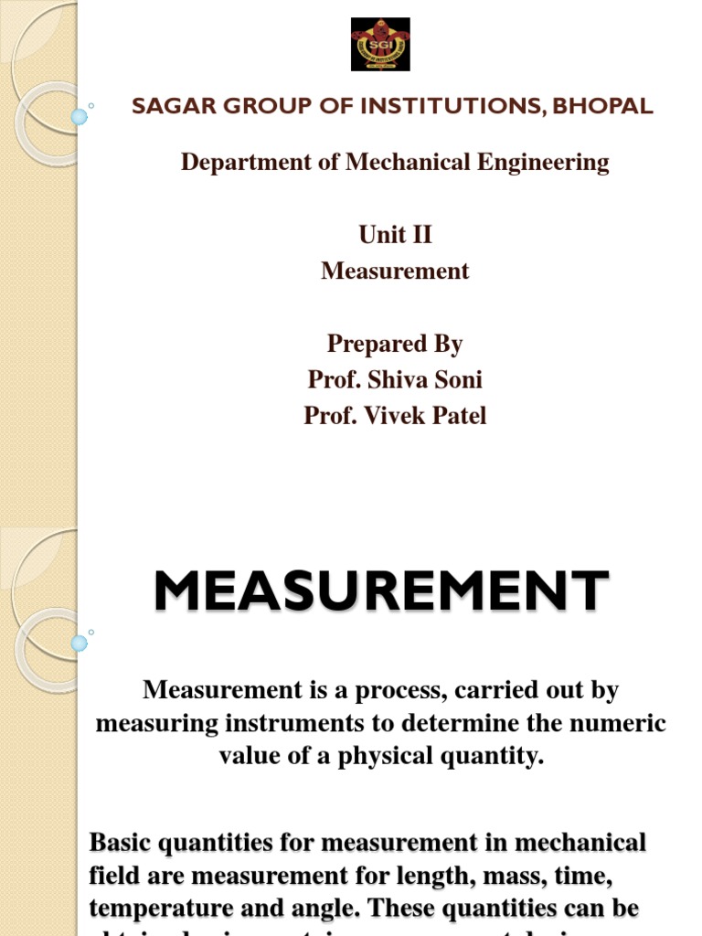 BME UNIT II Measurement | PDF | Machining | Pressure Measurement