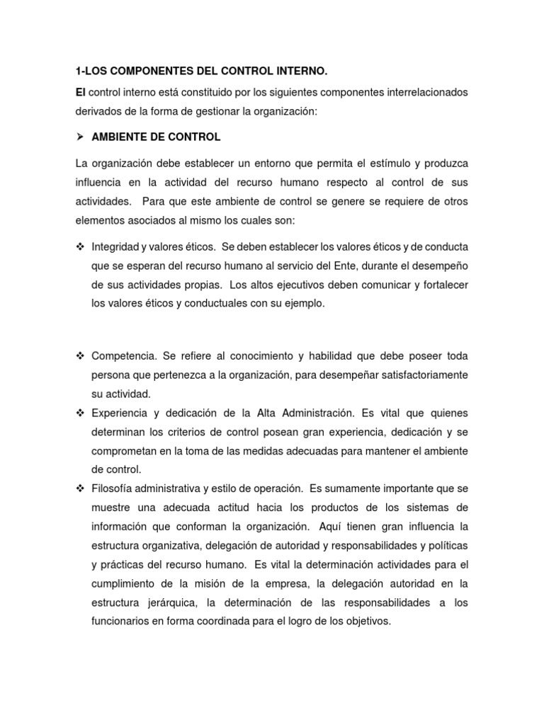 Componentes Del Control Interno | PDF | Contabilidad | Evaluación