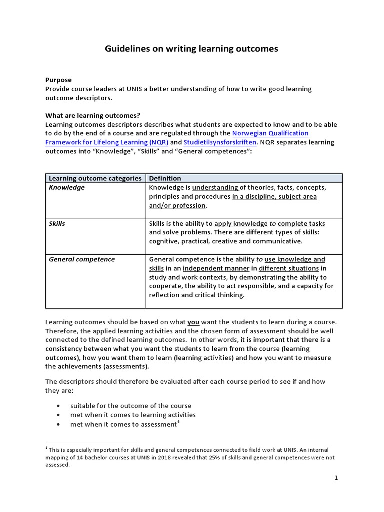 Guideline On Writing Learning Outcomes 2019 | PDF | Competence (Human ...