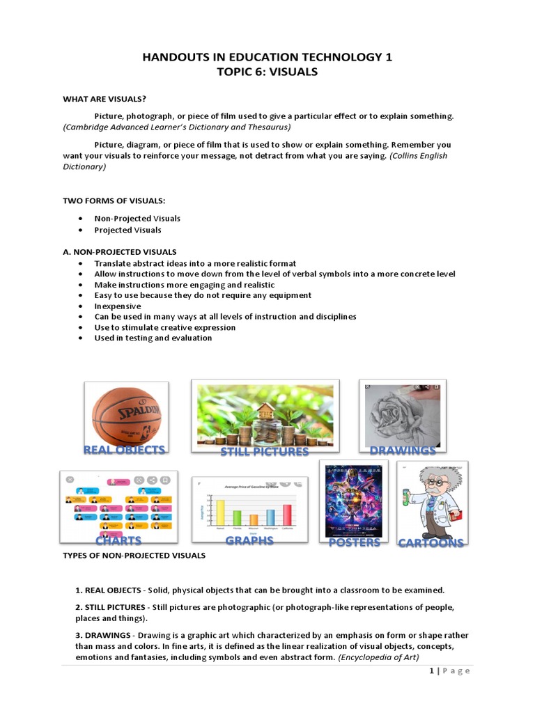 Handouts In Education Technology 1 Topic 6 Visuals Real Objects Still