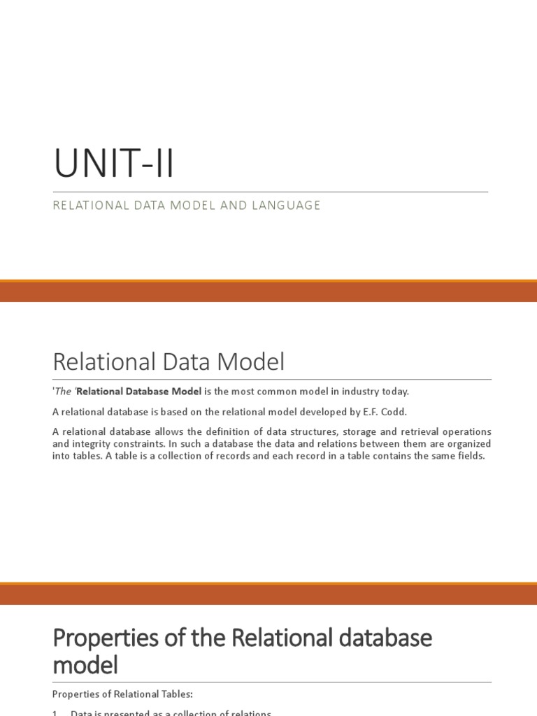 Unit-Ii: Relational Data Model and Language | PDF | Relational Model | Relational Database