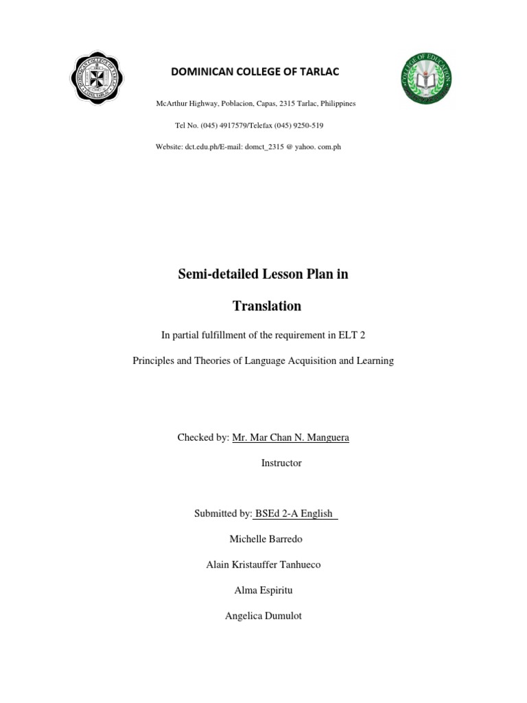 Grammar Translation Lesson Plan | PDF | Translations | Reading ...