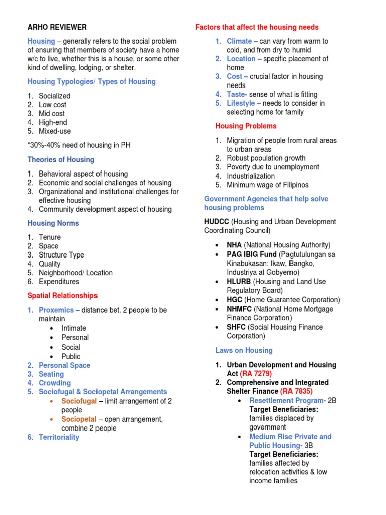 Arho Reviewer: Factors That Affect The Housing Needs | PDF | Public ...