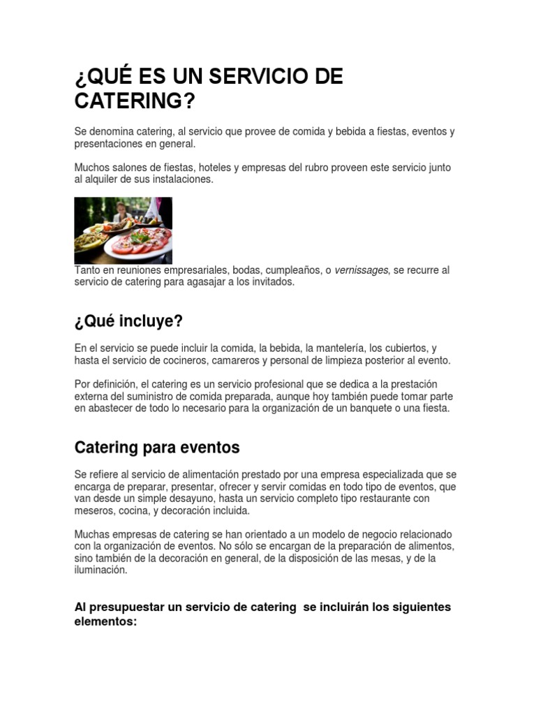 Definición y servicios de catering | PDF | Dieta | Alimentos