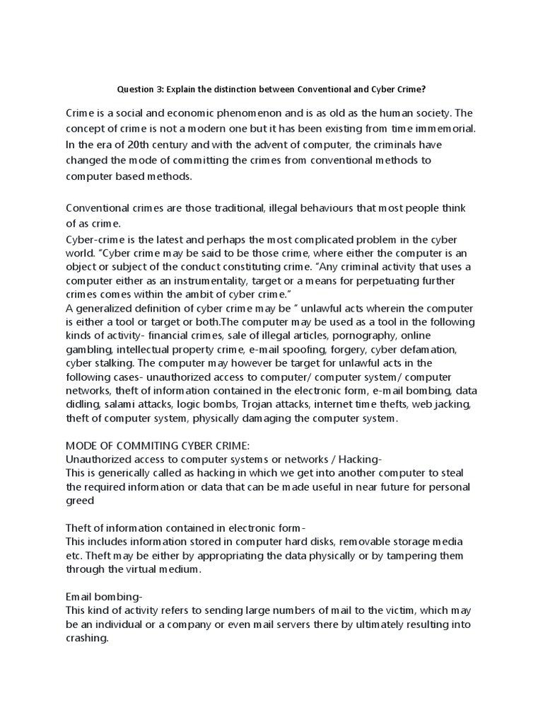 Question 3: Explain The Distinction Between Conventional and Cyber ...