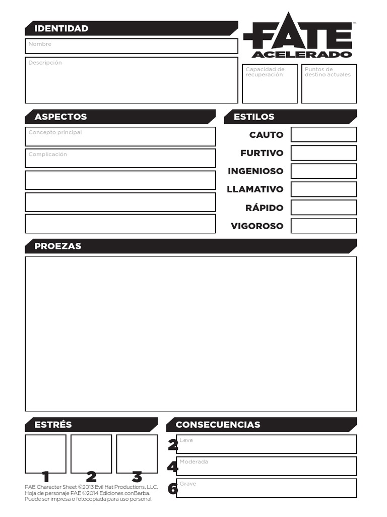 Ficha de Fate Acelerado para Imprimir | PDF | Juego de rol | Juegos de rol