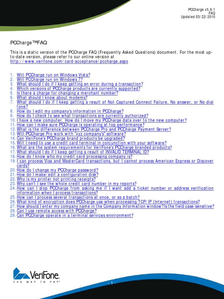 Pccharge™ Faq: Pccharge Faq (Frequently Asked Questions) Document. For ...