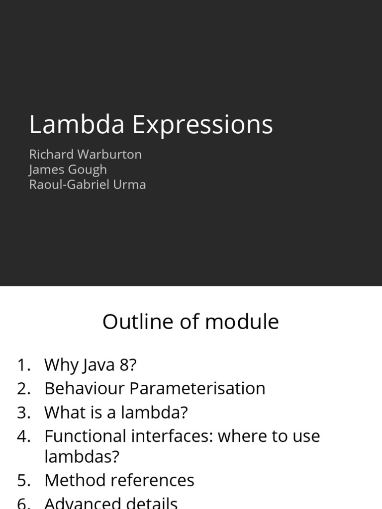 Part 1 - Lambda Expressions PDF | PDF | Anonymous Function | Parameter (Computer Programming)