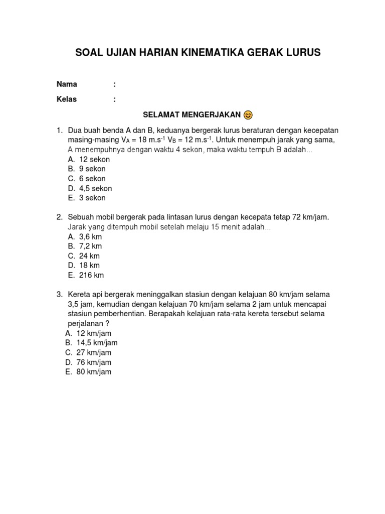 Soal Ujian Harian Kinematika Gerak Lurus | PDF