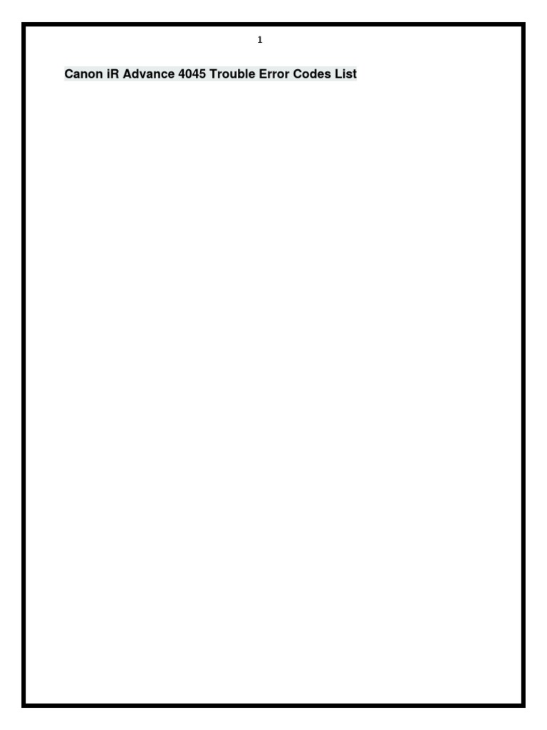 Canon IR Advance 4045 Trouble Error Codes | PDF | Electrical Connector ...