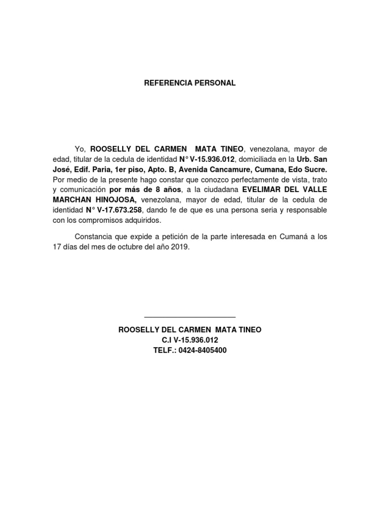 Referencia Personal | PDF | Documentos oficiales | Fuentes