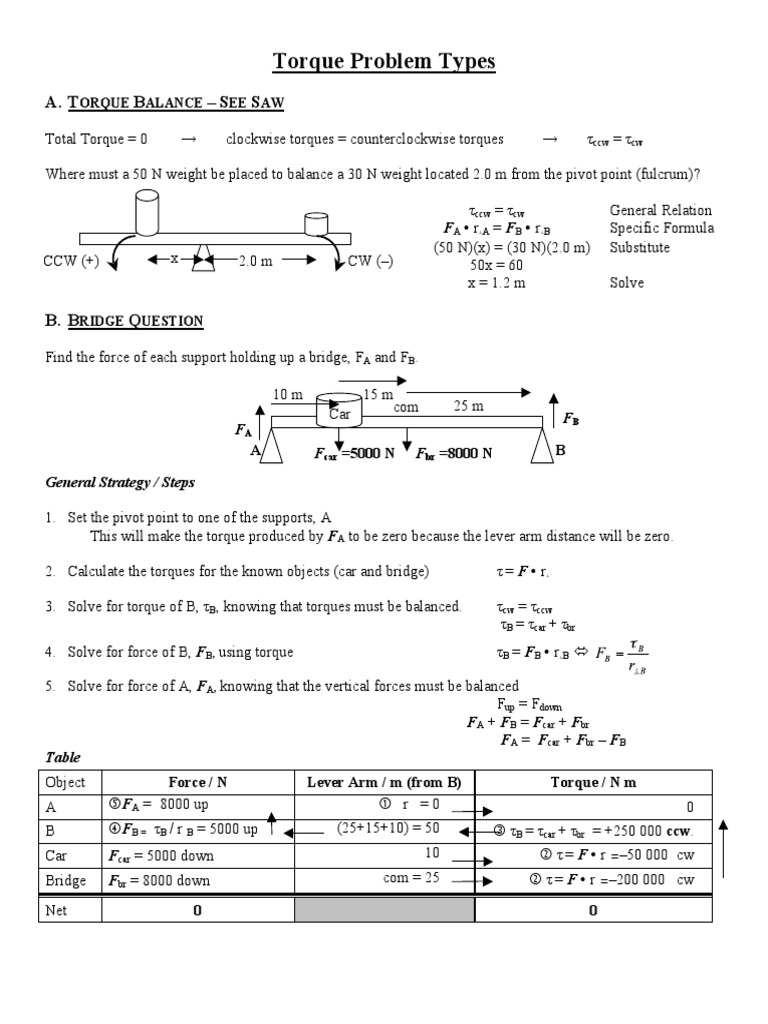 Torque Problems Types | Download Free PDF | Torque | Lever
