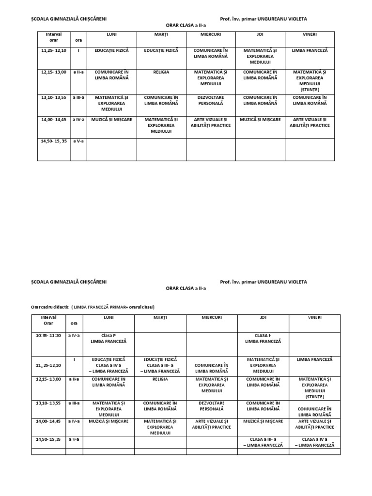 Orar Clasa II | PDF