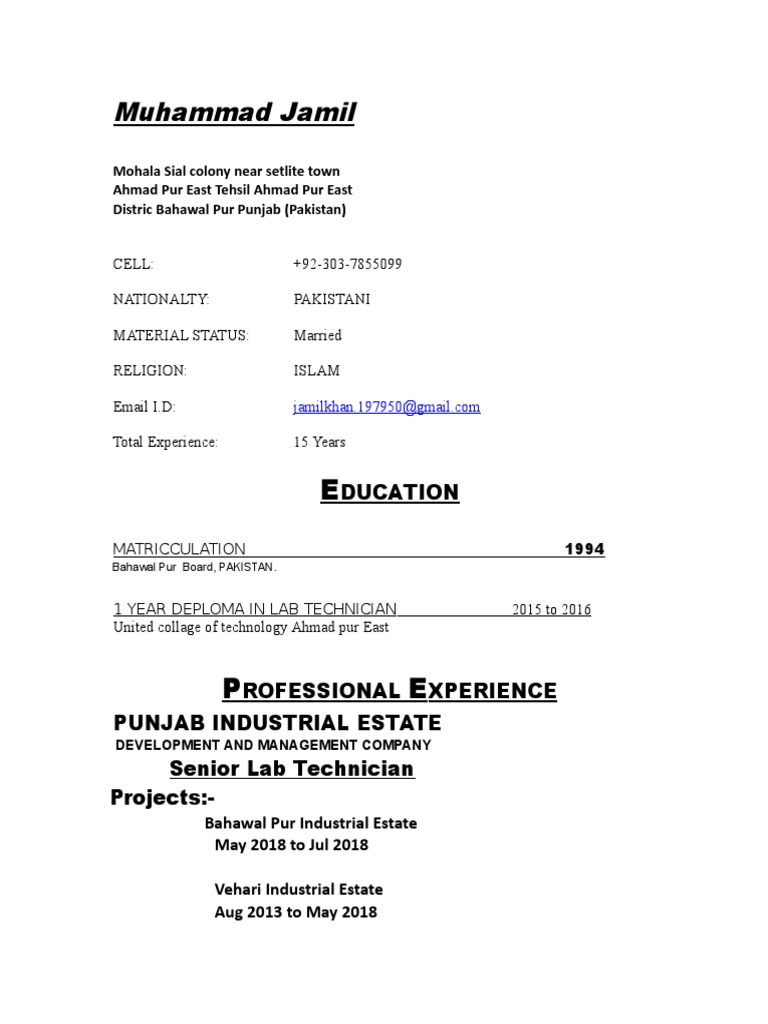 M.Jamil C.V | PDF | Pakistan | South Asia