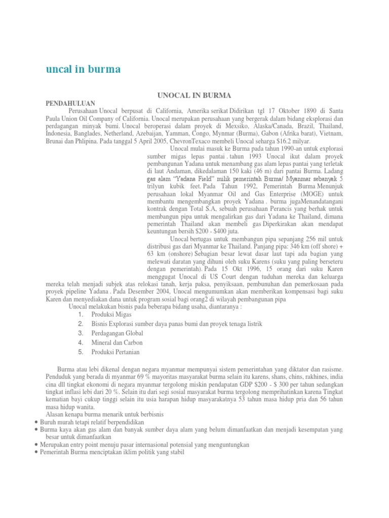 Jawaban Kasus Unocal Burma | PDF | Sains & Matematika