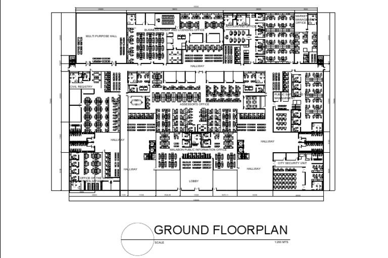 Floor plan layout of a municipal government building showing office ...