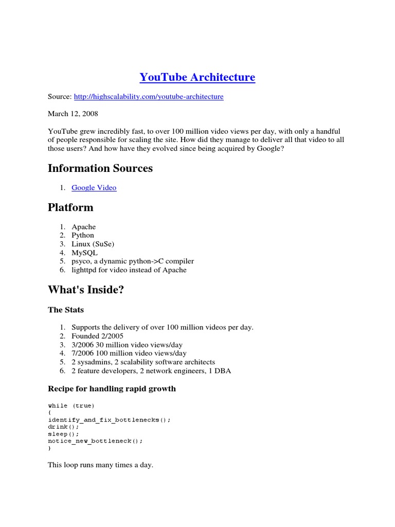 YouTube Architecture Dmvdivc90jj5hh1a9 | PDF | Cache (Computing) | Scalability