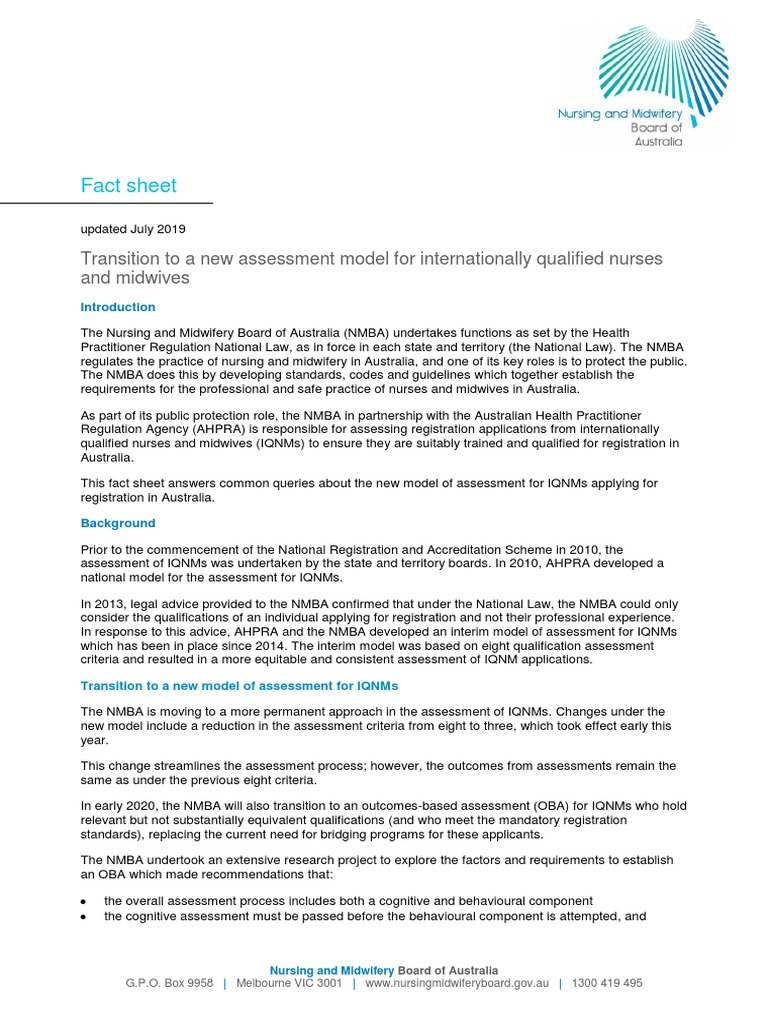 Nursing and Midwifery Board Fact Sheet Transition To A New Assessment Model For Internationally ...