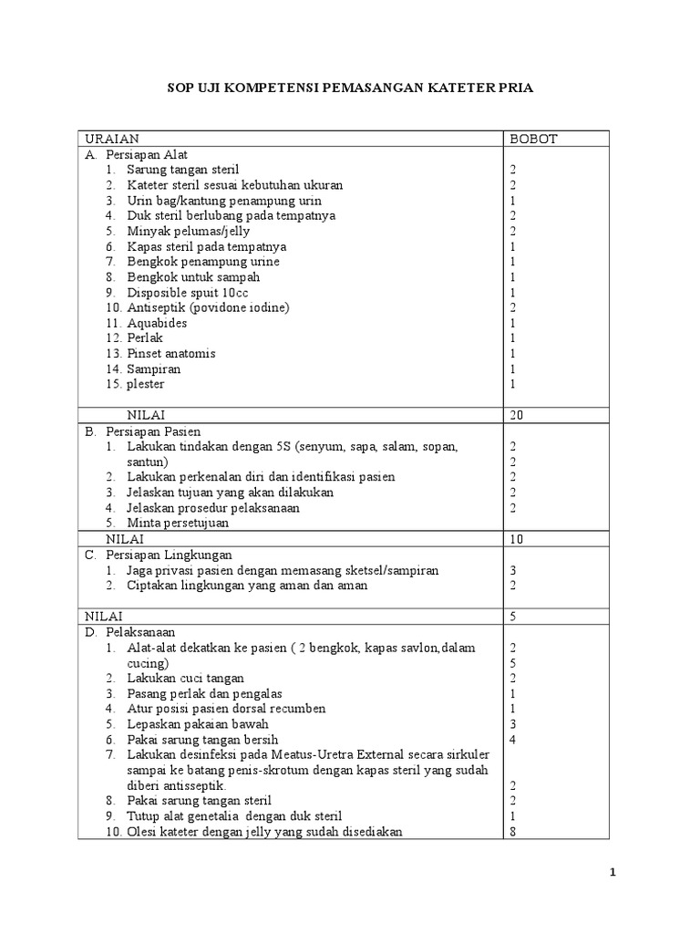 Sop Uji Kompetensi Pemasangan Kateter Pria | PDF | Sains & Matematika