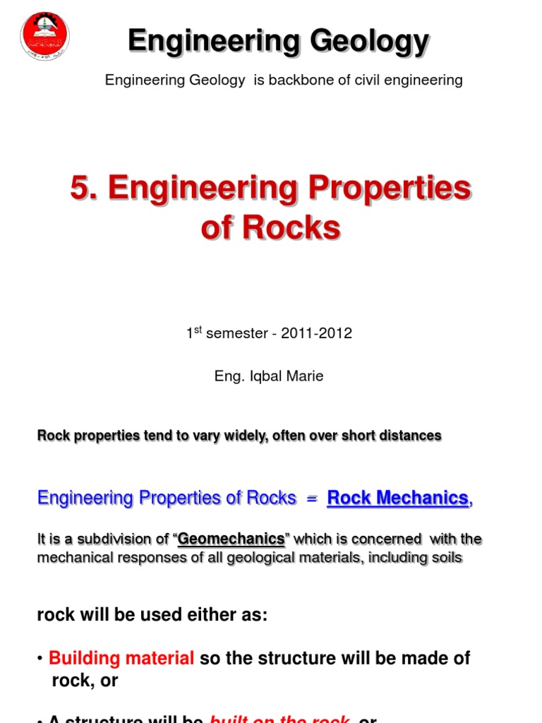 Engineering Geology: 5. Engineering Properties of Rocks | PDF ...