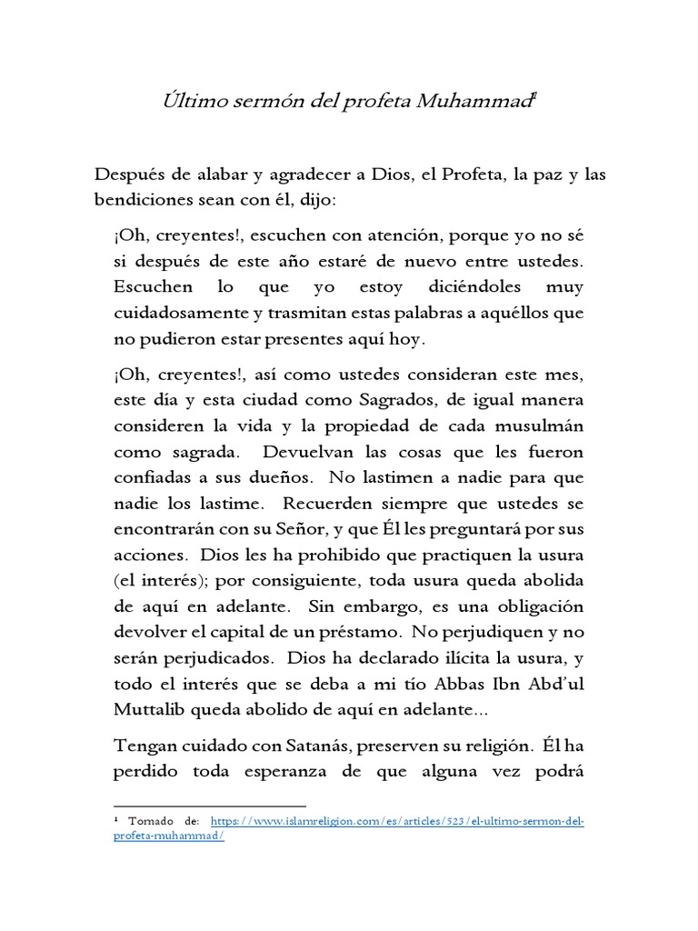 Último Sermón Del Profeta Muhammad | PDF | Religiones abrahámicas | Dios