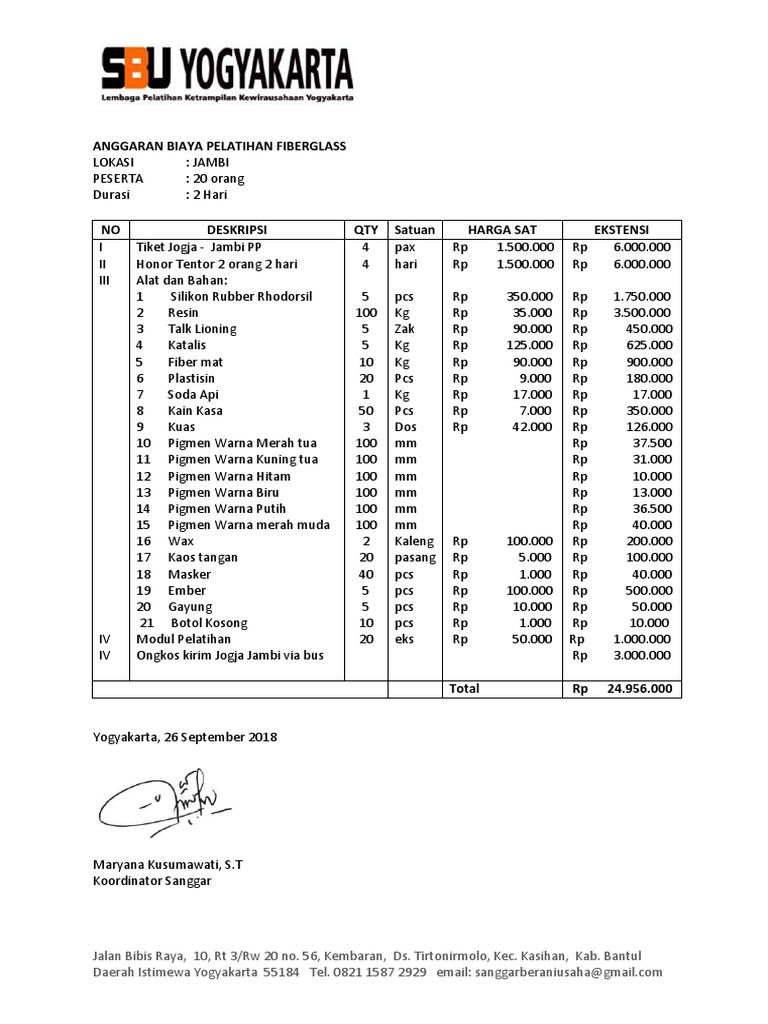 Contoh Rab Pelatihan Fiber | PDF